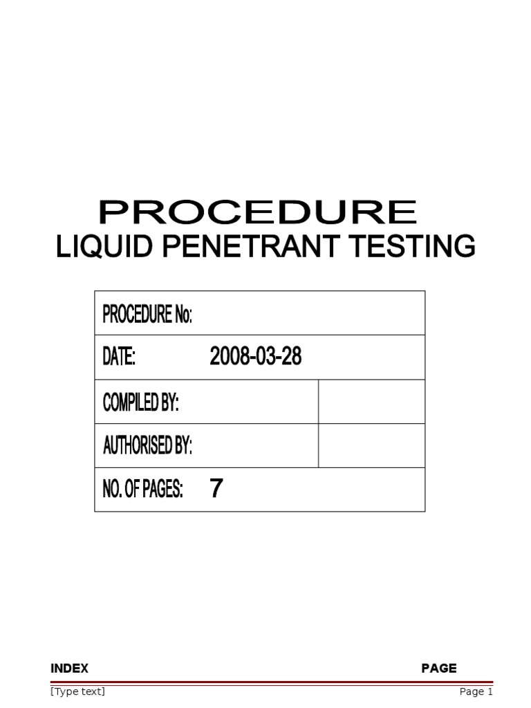 Pt-001 Rev 0 Liquid Penetrant Testing Procedure | PDF | Nondestructive ...