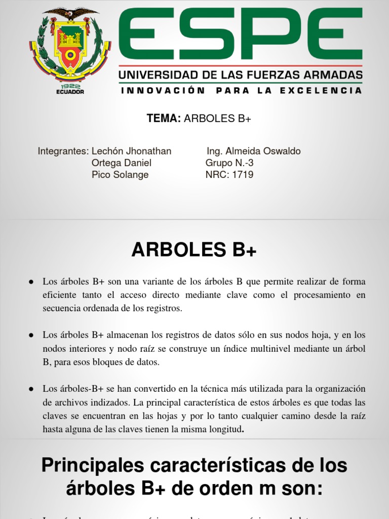 Arboles B+ Presentacion | PDF | Áreas de informática | Datos de computadora