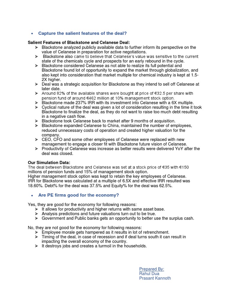 Deal Analysis - Group 7 | PDF | The Blackstone Group | Stocks