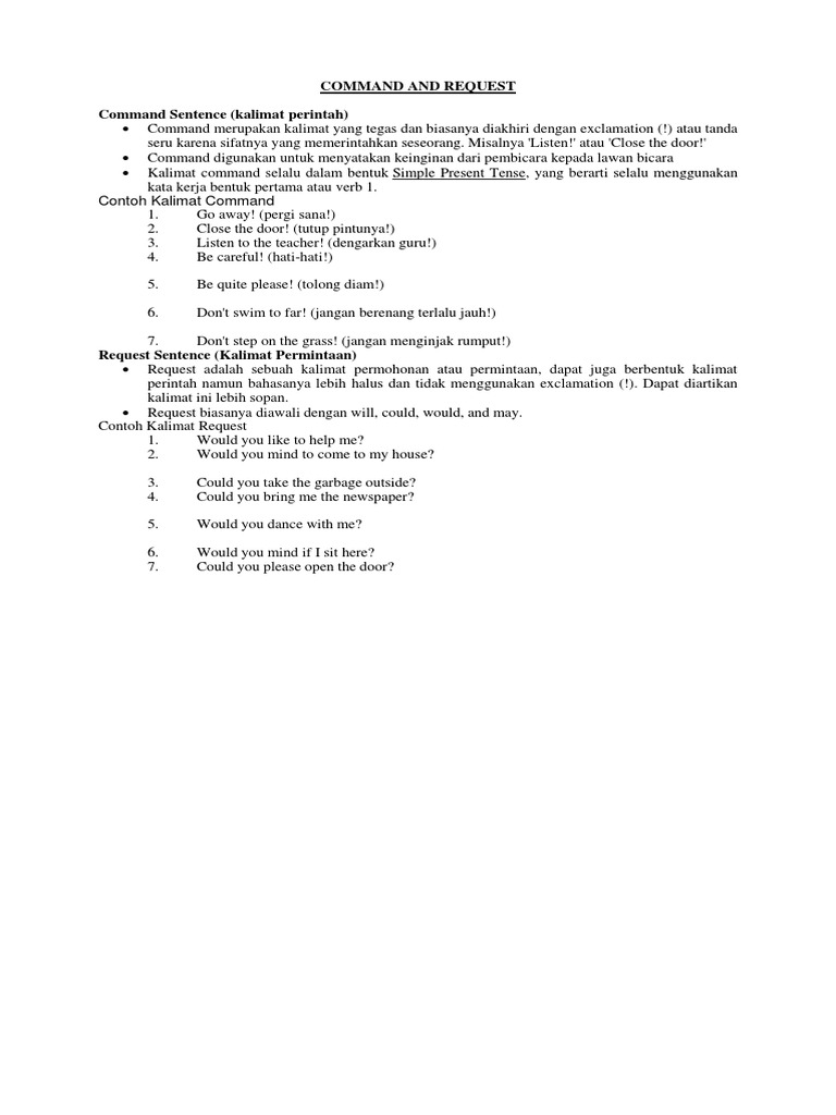 Command and Request Kls 6 | PDF