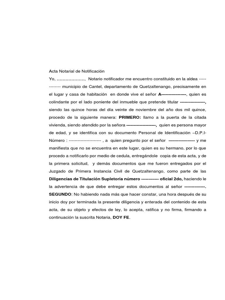 Acta Notarial de Notificación | PDF