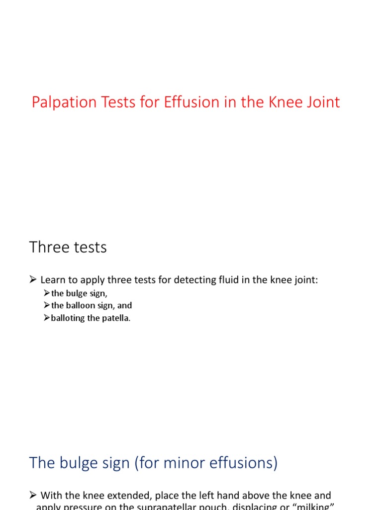 Palpation Tests For Effusion in The Knee Joint | PDF | Knee | Joints