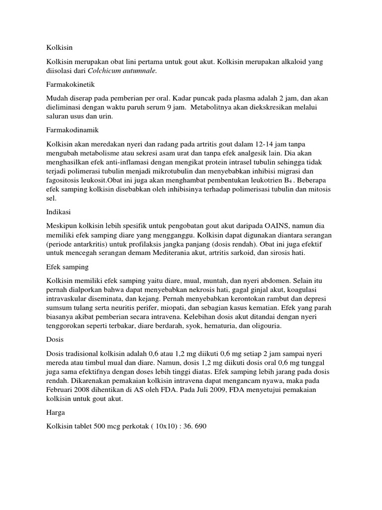 Kolkisin: Obat Gout Akut dan Efeknya | PDF