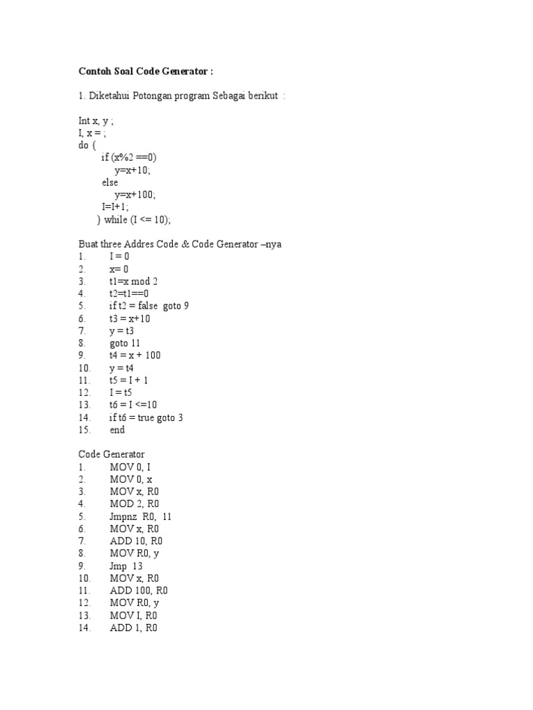 Contoh Soal Code Generator | PDF