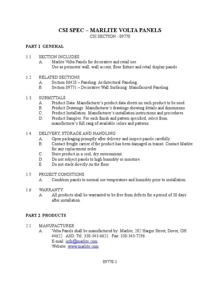 CSI Specification Volta | PDF | Drywall | Industrial Processes