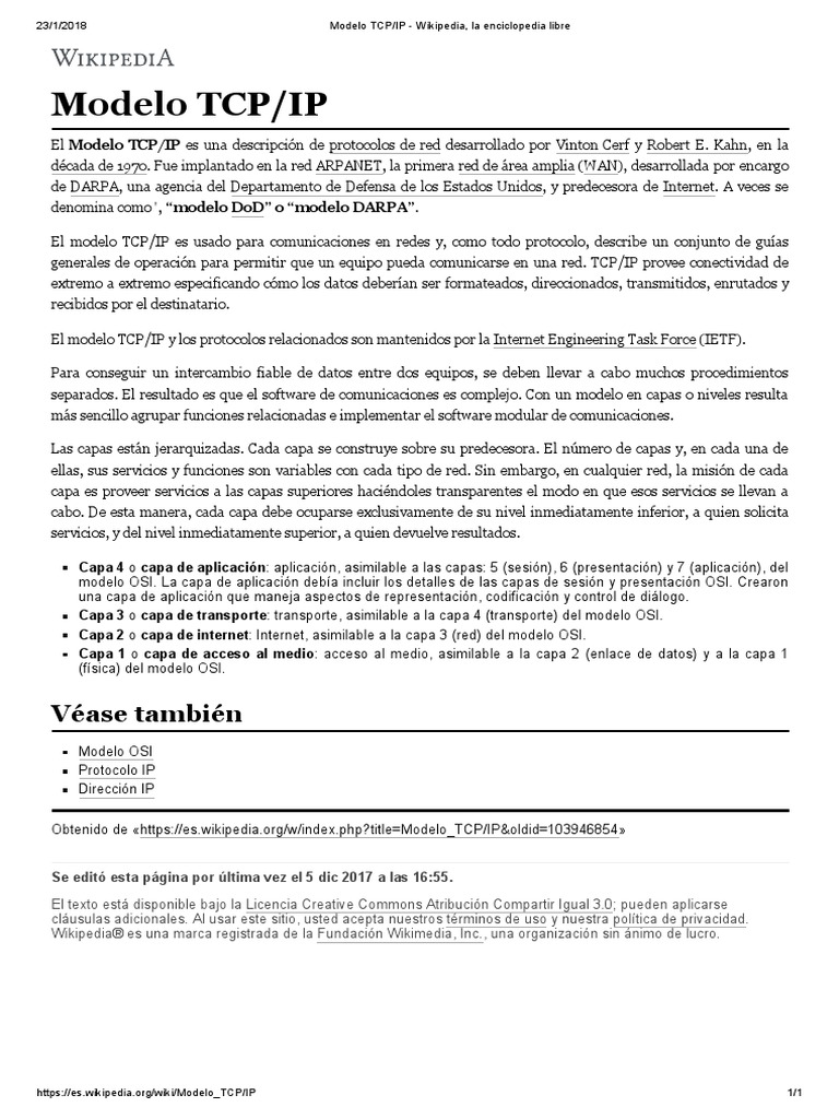 Modelo TCP - IP - Wikipedia, La Enciclopedia Libre | PDF | Conjunto de ...