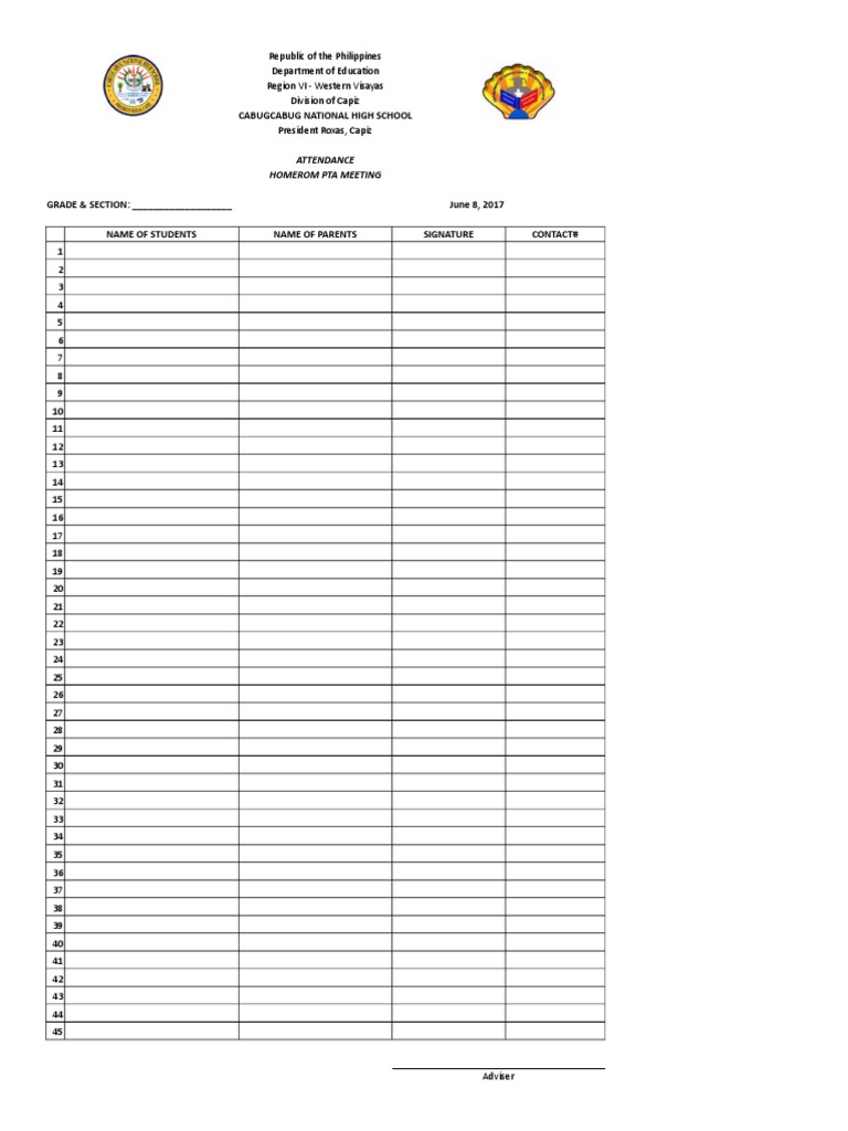Attendance - Homeroom PTA Meeting | PDF