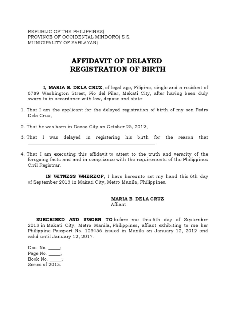 Affidavit for Delayed Birth Registration | PDF | Social Science