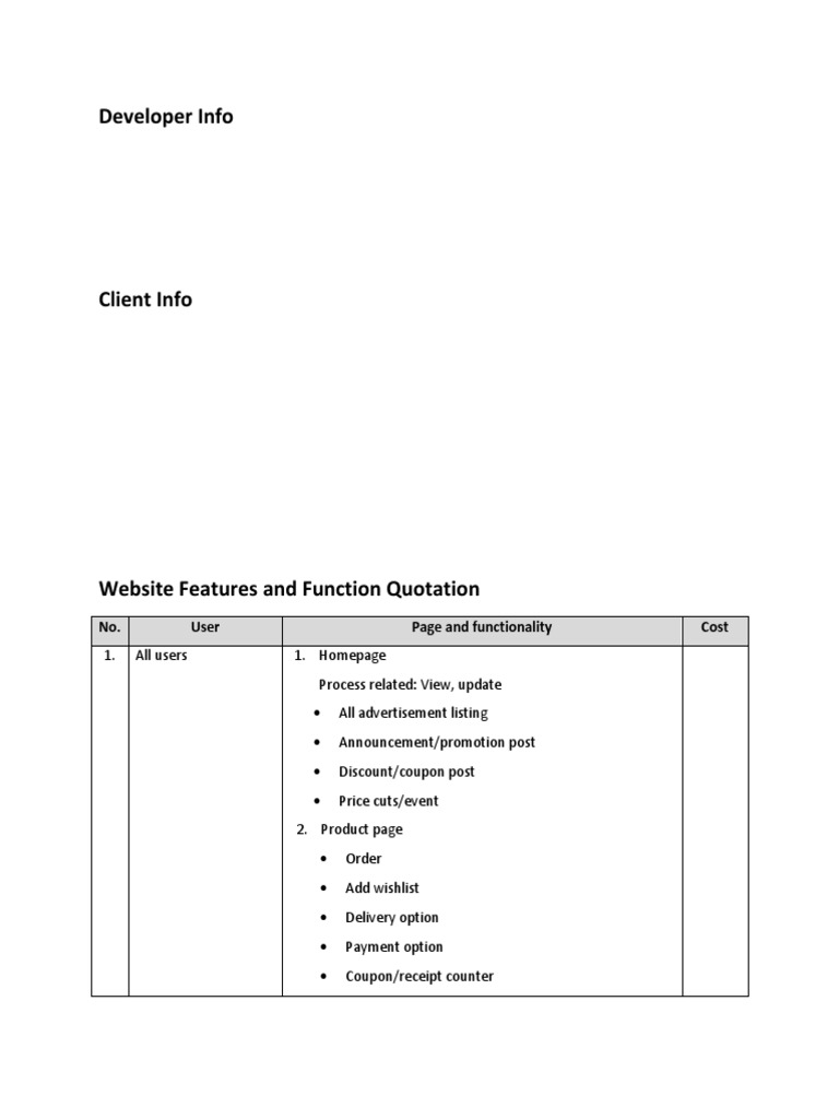 Website Features and Functionality Quotation for an E-Commerce Platform ...