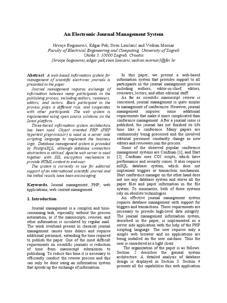 An Electronic Journal Management System | PDF | Databases | Php