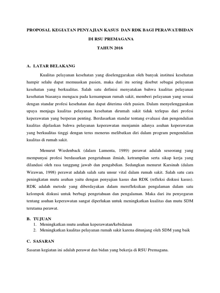 Proposal Kegiatan Penyajian Kasus Dan RDK Bagi Perawat | PDF