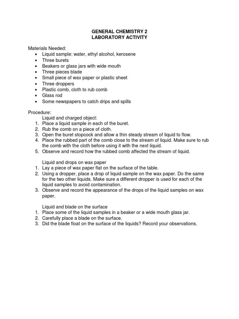 Lab Activity 3 Properties of Liquids | PDF