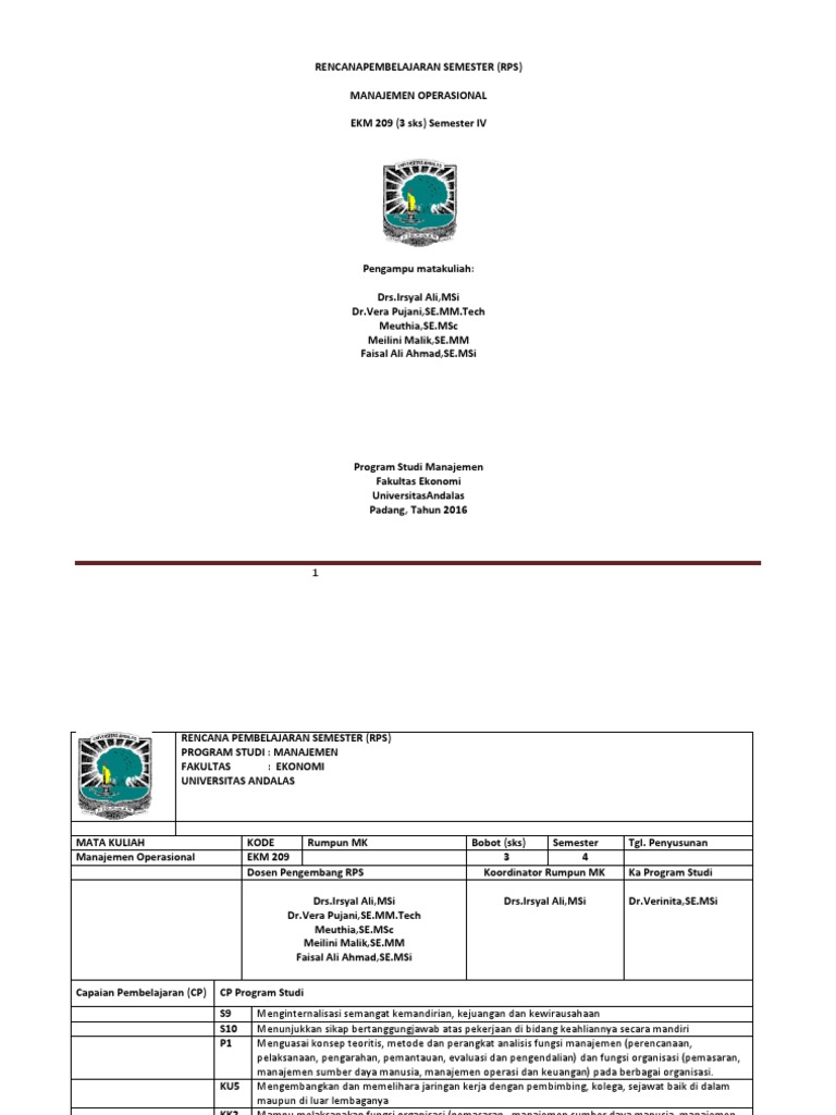 7 RPS Manajemen Operasional | PDF | Pengembangan Diri