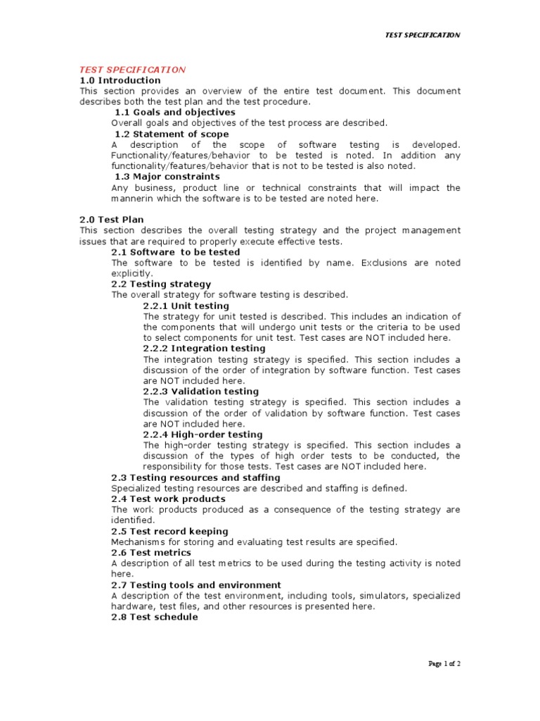Test Specification | Unit Testing | Verification And Validation