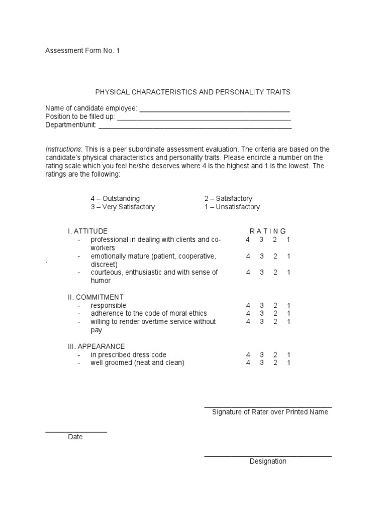 Assessment Form No1 | PDF
