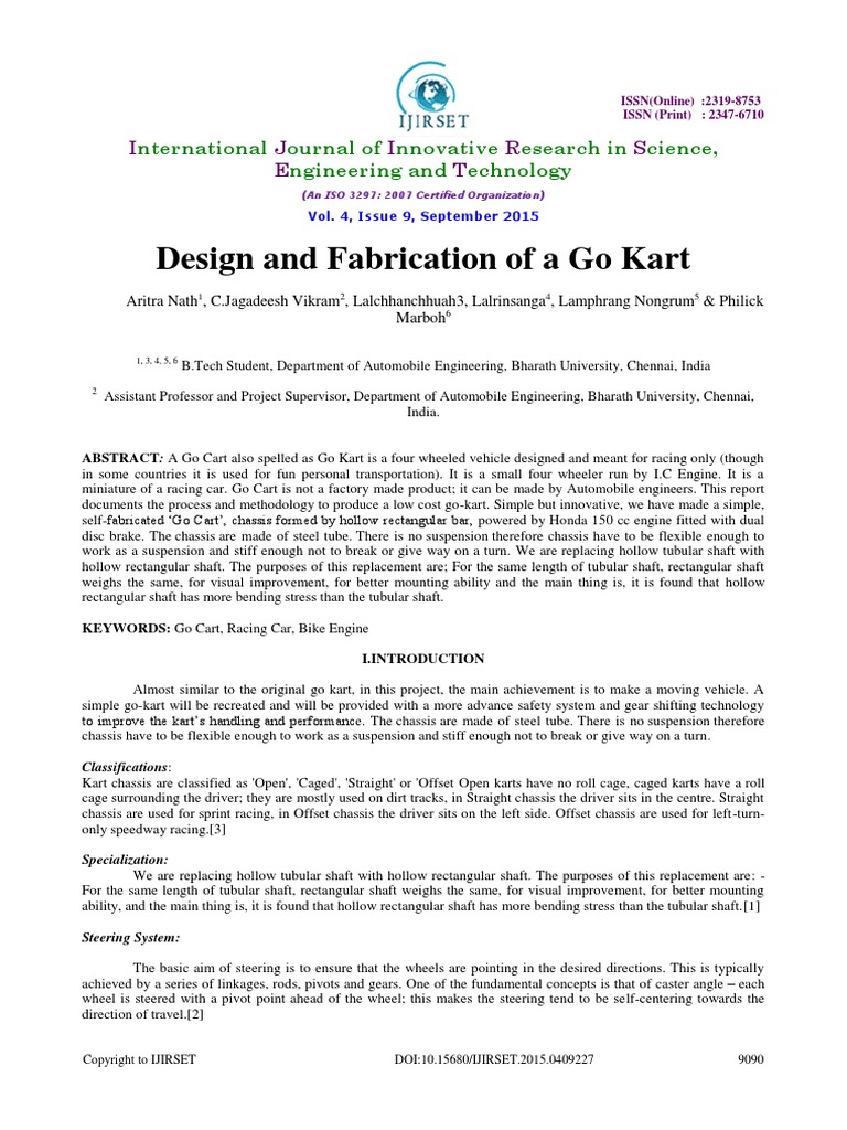 1.design and Fabrication of A Go Kart | PDF | Brake | Steering