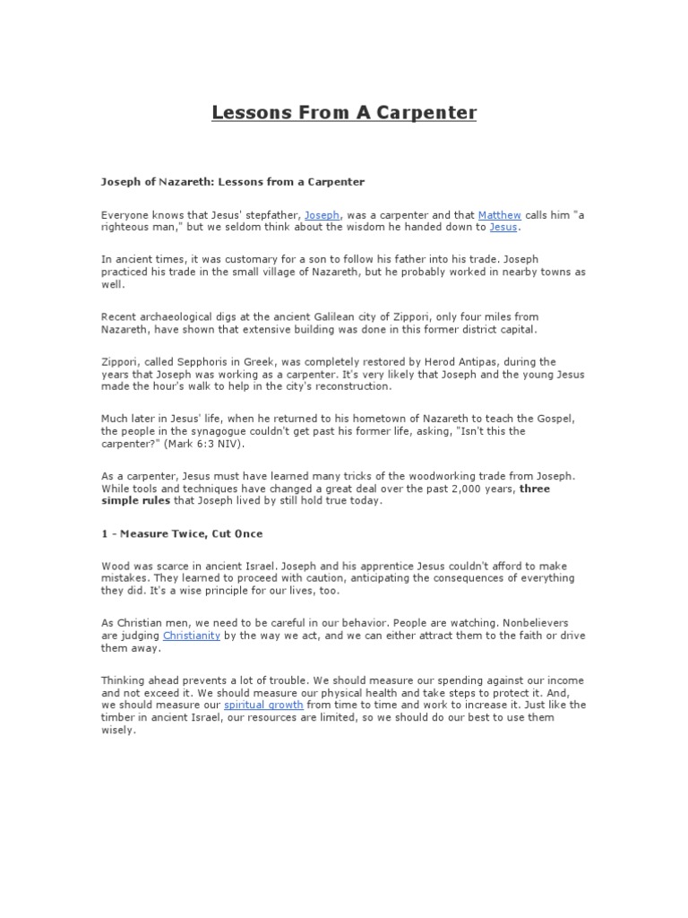 Lessons from Joseph the Carpenter | PDF | Saint Joseph | Nazareth