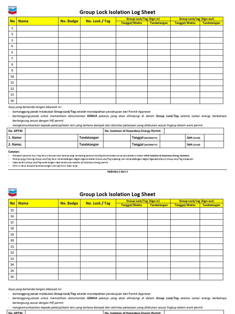 Log Isolasi Energi Berbahaya | PDF