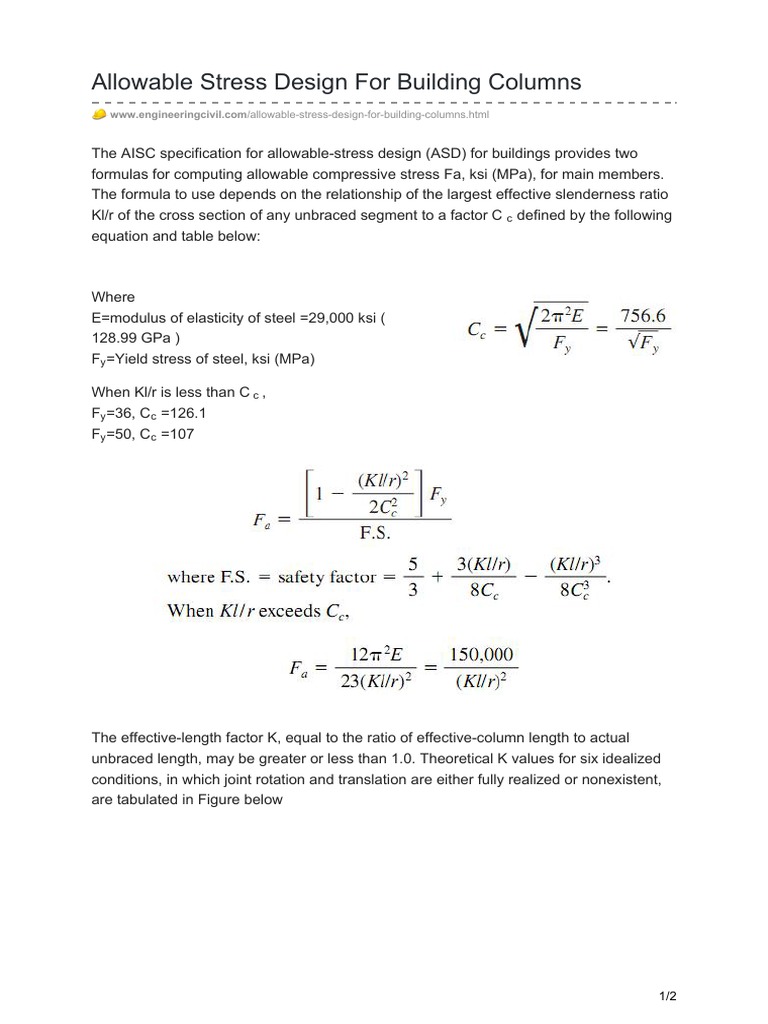 Allowable Stress Design for Columns | PDF