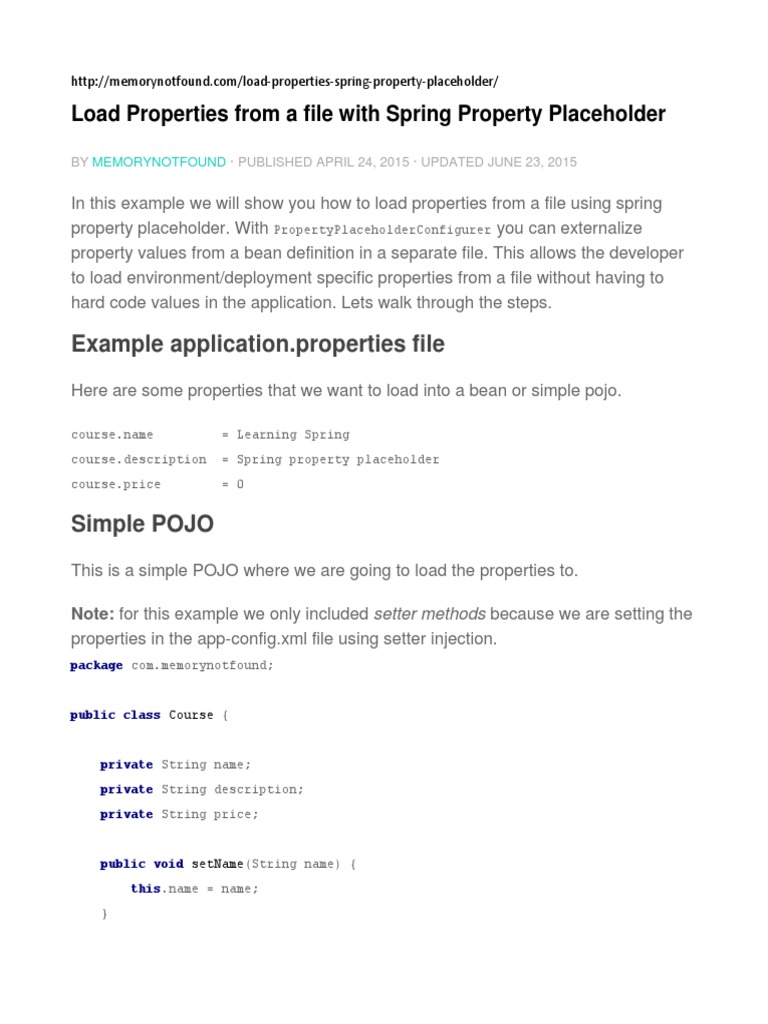 Load Properties From A File With Spring Property Placeholder | PDF ...