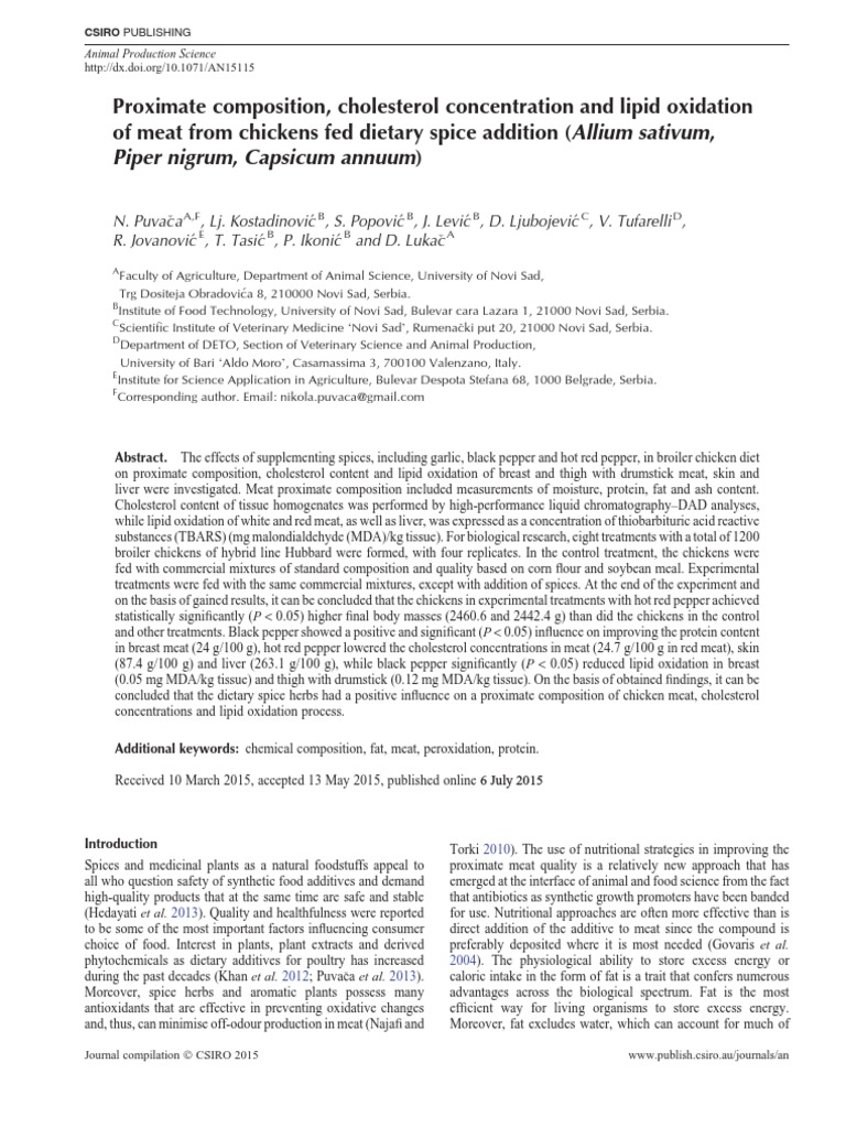 Piper Nigrum, Capsicum Annuum) | PDF | Meat | Cholesterol