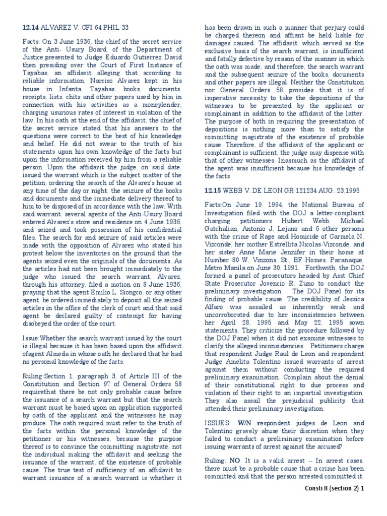 Case Digest Consti | PDF | Search And Seizure | Search Warrant
