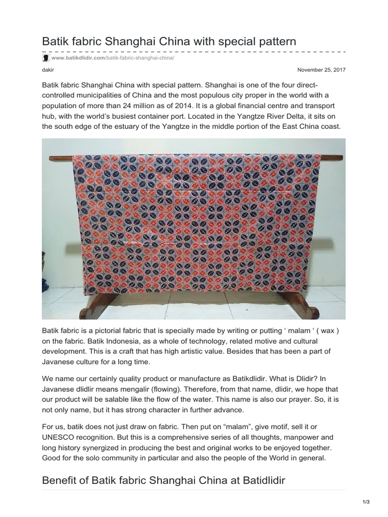 Batik Fabric Shanghai China With Special Pattern | PDF | Shanghai ...