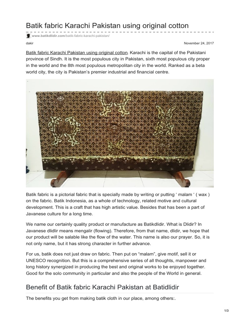 Batik Fabric Karachi Pakistan Using Original Cotton | PDF | Textiles ...