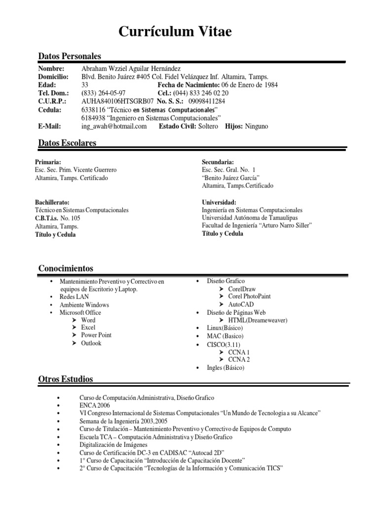 Currículum Vitae Abraham 2017 | Tecnología | Informática