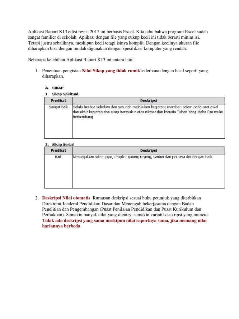 Aplikasi Raport K13 Berbasis Excel | PDF
