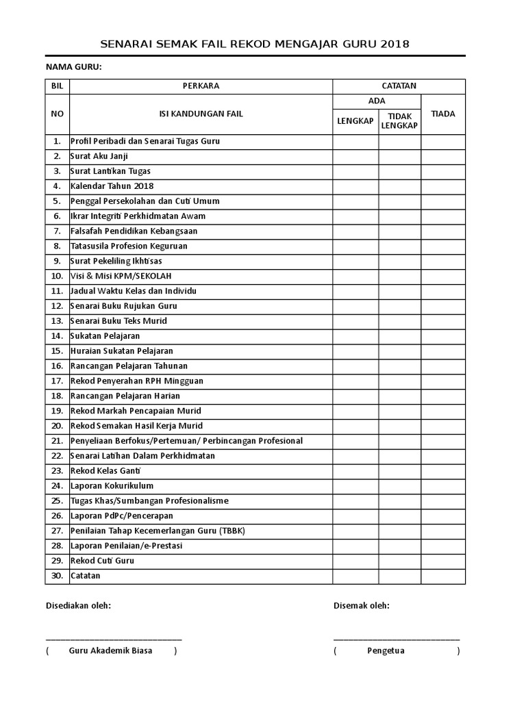 Senarai Semak Fail | PDF