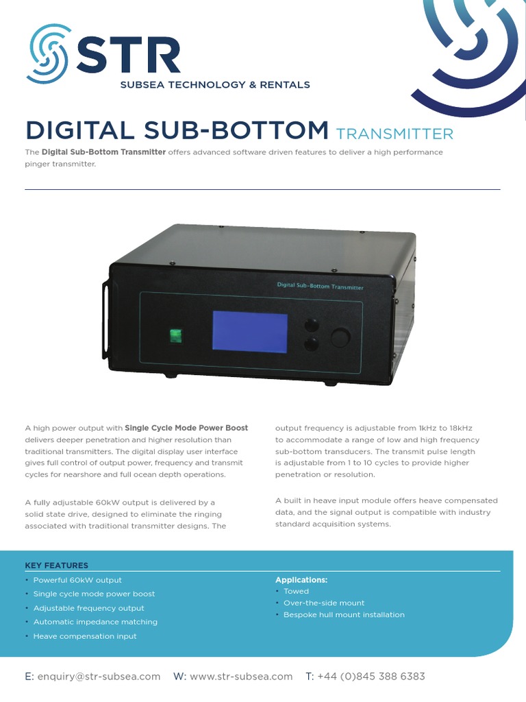 Digital Sub-Bottom Transmitter: 60kW Output, 1-18kHz Frequency | PDF ...