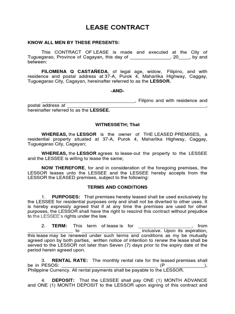 Contract of Lease | PDF | Lease | Virtue