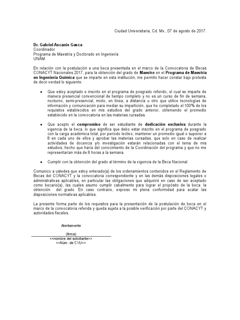 Carta Dedicacion Exclusiva I Quimica M | PDF | Doctorado | Science