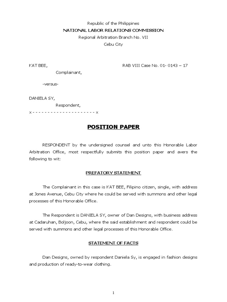 Labor Position Paper (Respondent) | PDF | Overtime | Employment