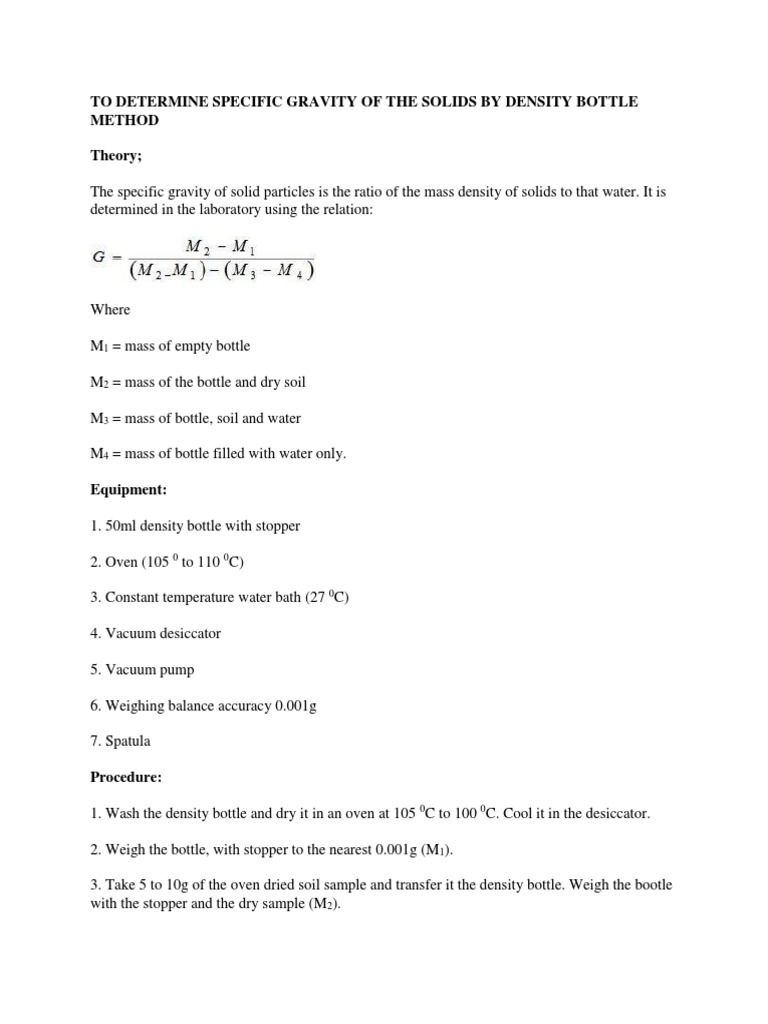 Specific Gravity of Solids Experiment | PDF | Density | Vacuum