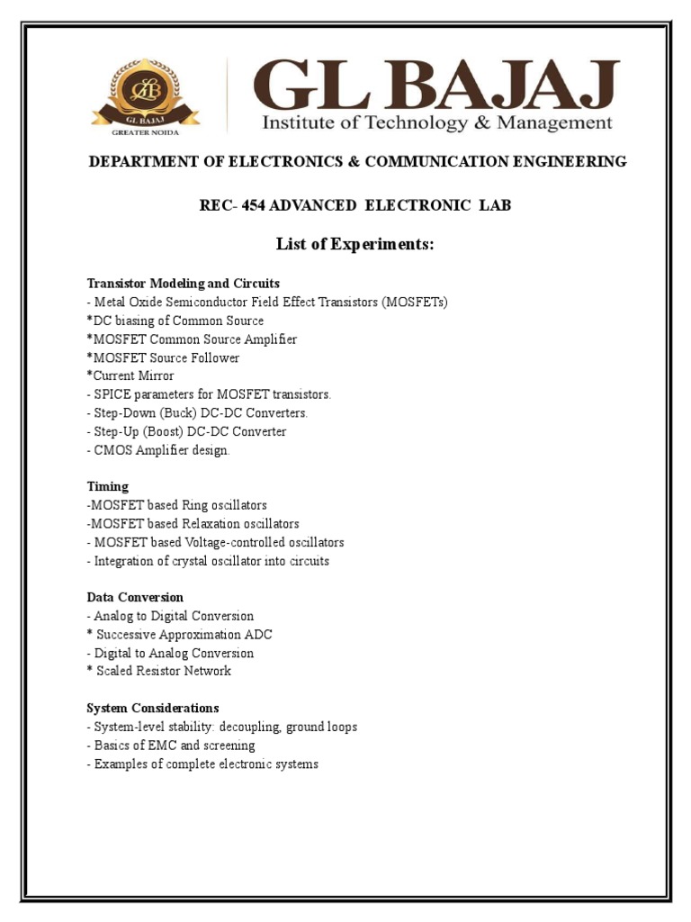 Advanced Electronics Lab Experiments | PDF | Mosfet | Electronics