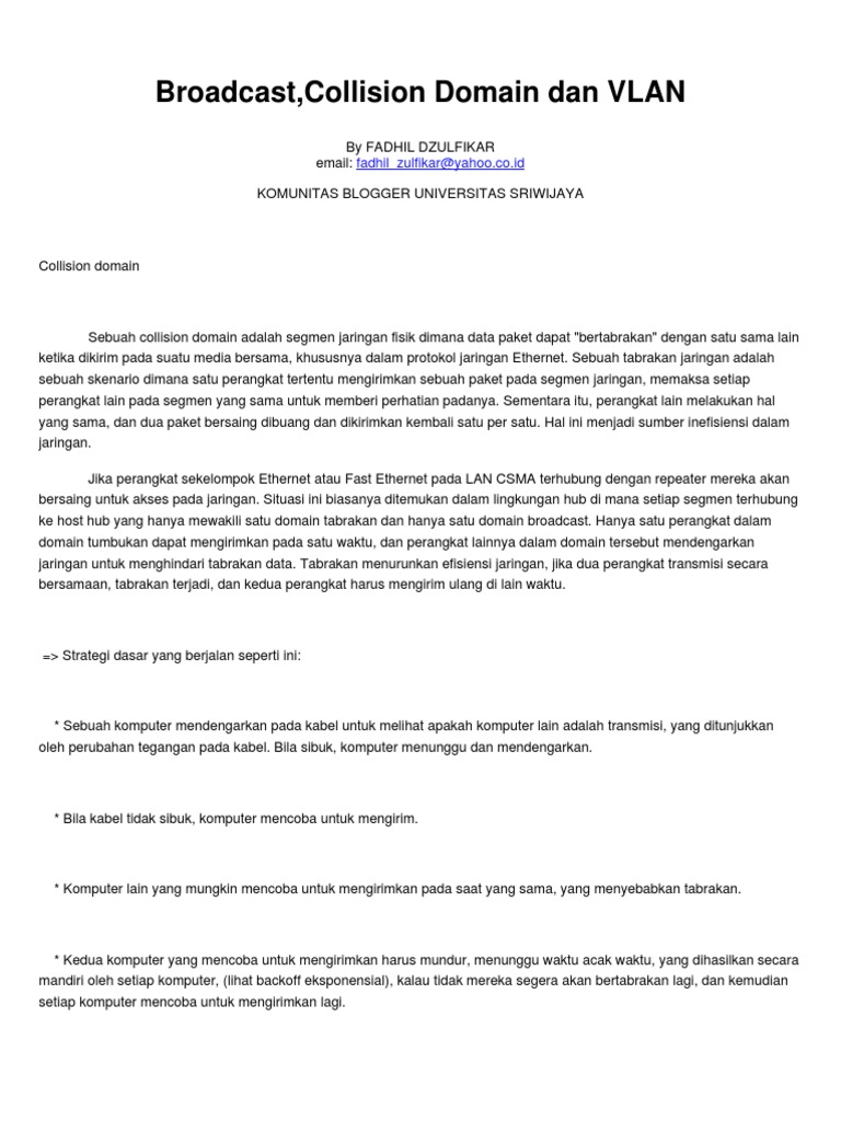 Broadcast, Collision Domain Dan VLAN PDF | PDF