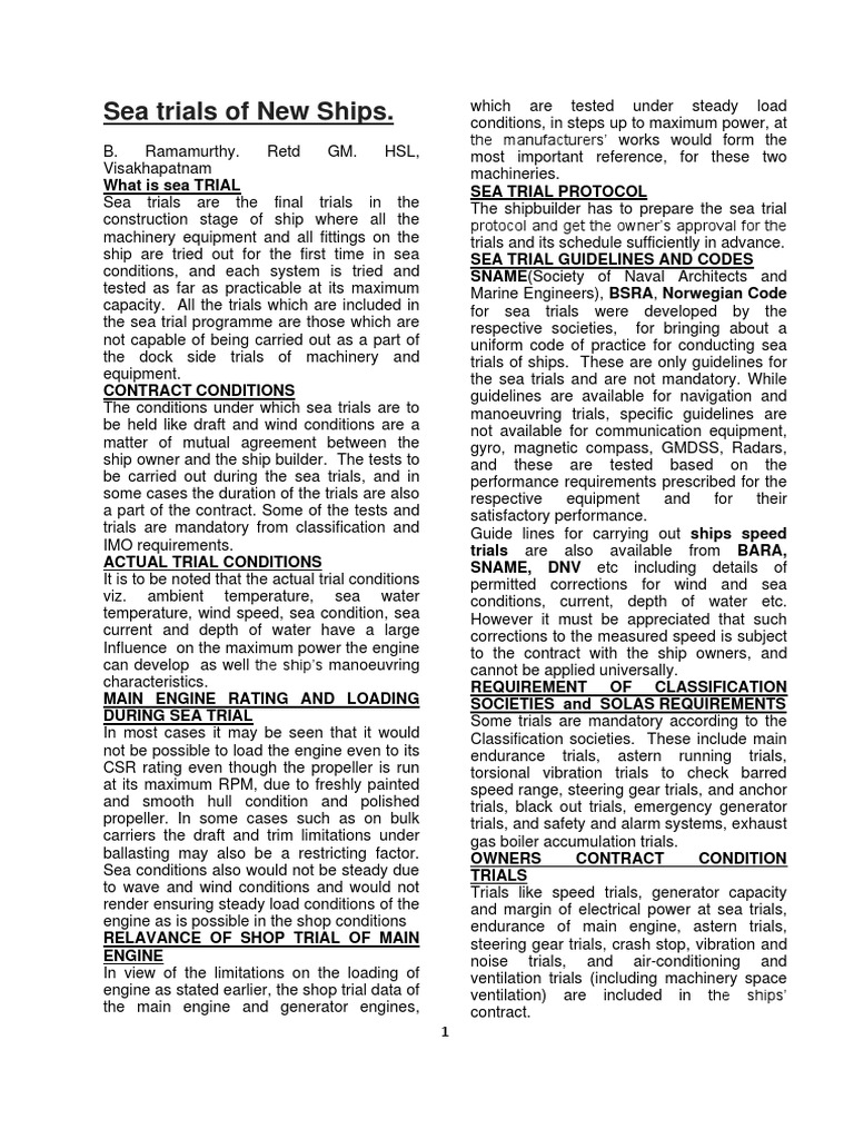 Sea Trial Protocol and Guidelines: Ensuring Thorough Testing of Ship ...