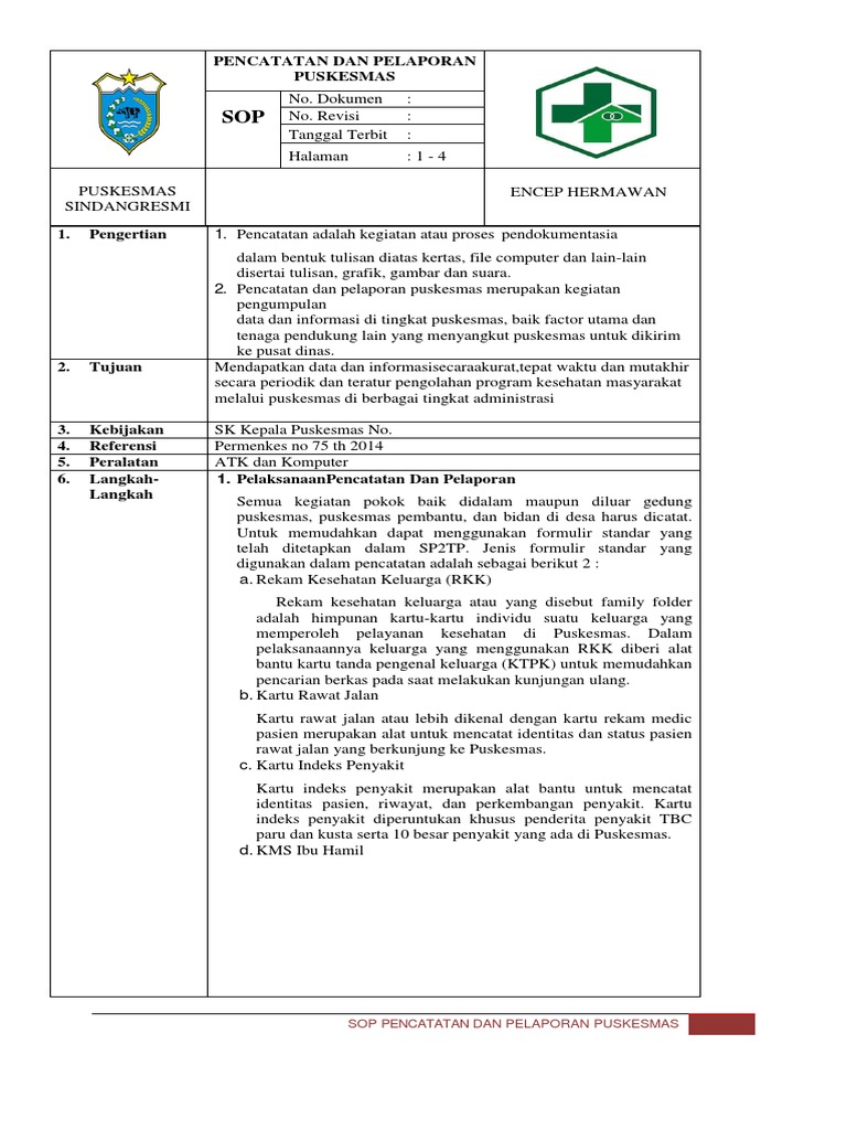 Sop Pencatatan Dan Pelaporan | PDF | Sains & Matematika