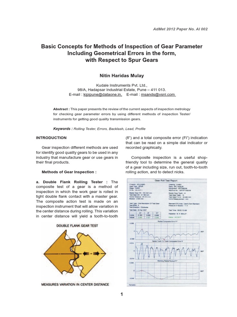 Basic Concepts For Methods of Inspection of Gear Parameter | PDF | Gear ...