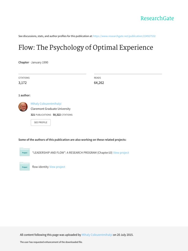 Flow The Psychology of Optimal Experience | PDF | Consciousness | Flow ...