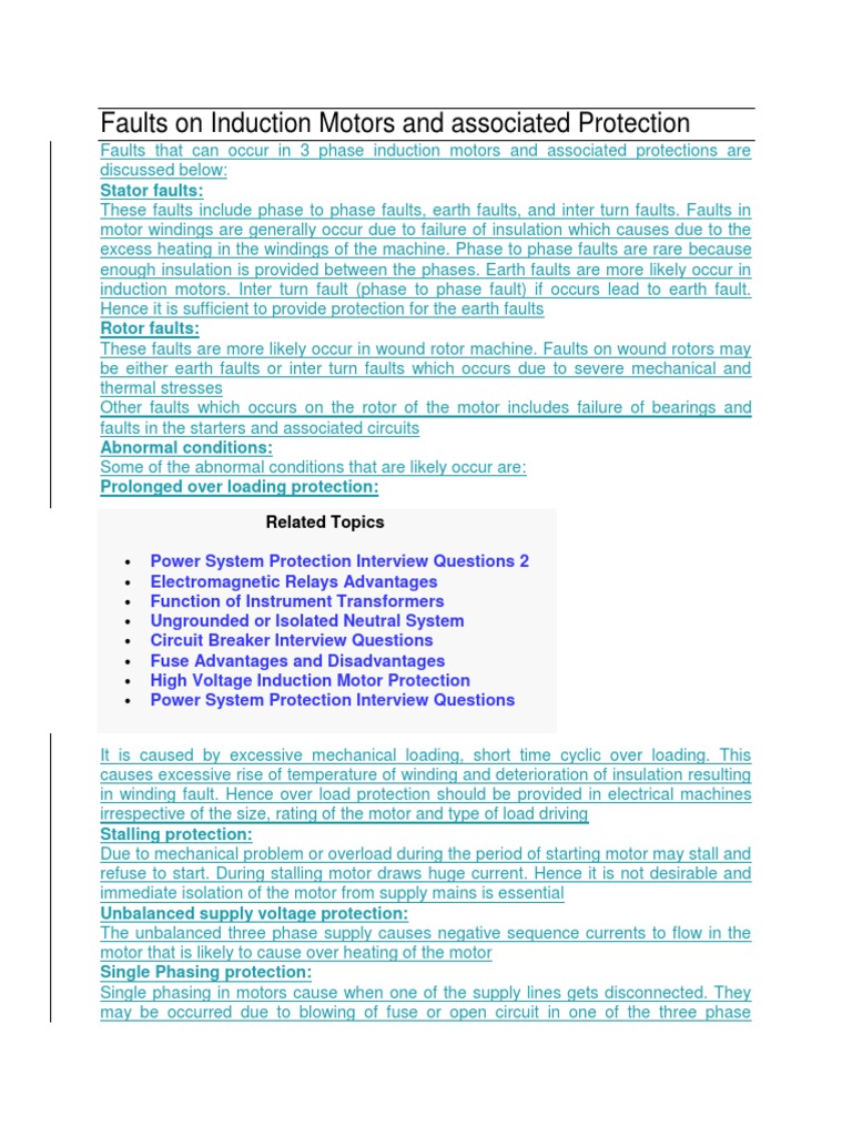 Induction Motors Faults and Protection | PDF | Electric Power System ...
