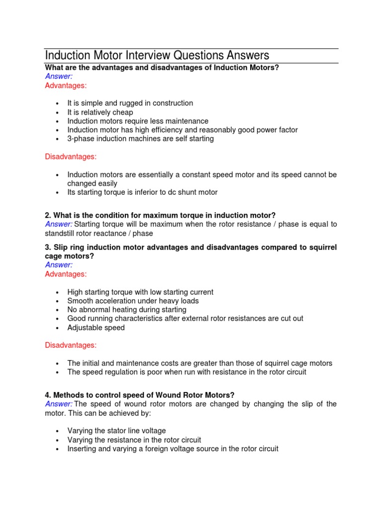 Induction Motor Interview Questions Answers: Answer | PDF