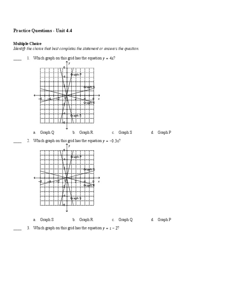 Practice Questions - Unit 4.4: Multiple Choice | PDF | Mathematical ...