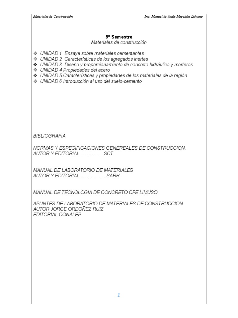 Materiales de Constr. 5o Semestre | PDF | Roca (geología) | Hormigón