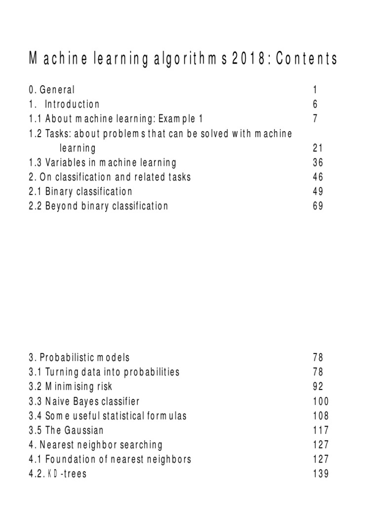 Machine Learning Algorithms 2018 Contents | PDF | Statistical ...