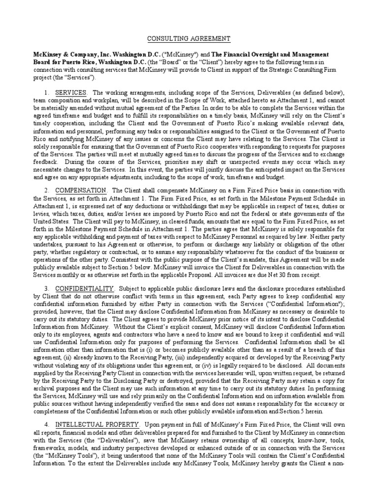 McKinsey Contract To Government of Puerto Rico | PDF | Mc Kinsey & Company | Confidentiality