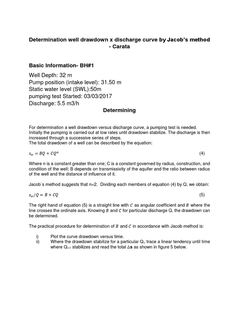 Determination Well Drawdown X Discharge Curve by Jacob | PDF | Teaching ...