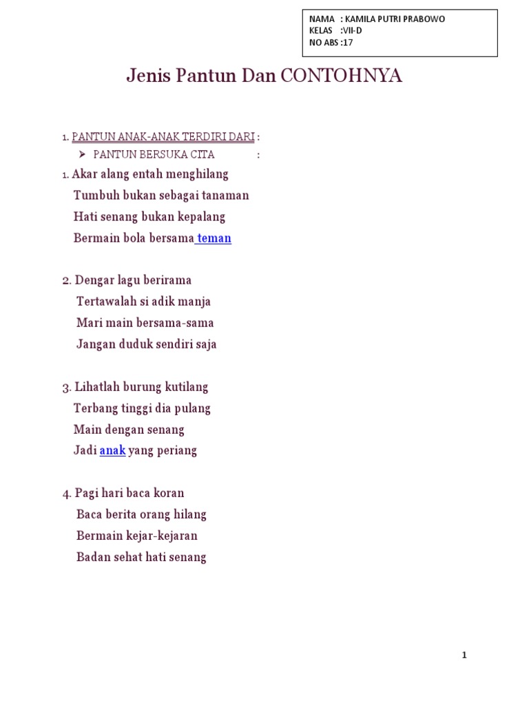 Contoh Jenis Pantun dan Maknanya | PDF